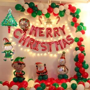 SUBOOCA Merry Christmas With Christmas Tree Clown Balloons, Red Aluminum Foil Christmas Party Sign, Xmas/Xmas Eve Party Decorations Supplies Backdrops