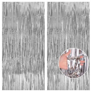 2 pack 3.2ft x 8.2ft foil fringe curtain backdrop metallic tinsel foil fringe curtains party decorations silver tinsel streamer backdrop photo booth props for birthday graduation baby shower wedding