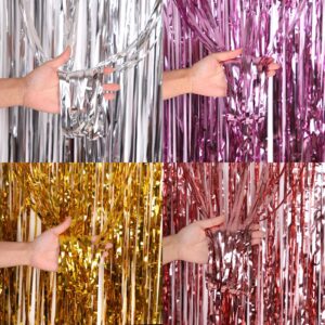 2 Pack 3.2ft x 8.2ft Foil Fringe Curtain Backdrop Metallic Tinsel Foil Fringe Curtains Party Decorations Silver Tinsel Streamer Backdrop Photo Booth Props for Birthday Graduation Baby Shower Wedding