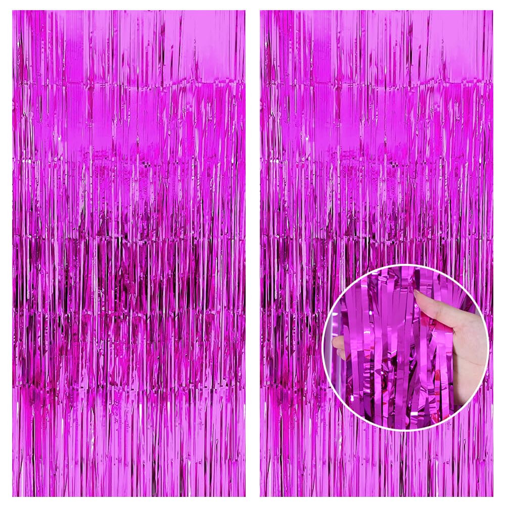 2 Pack 3.2ft x 8.2ft Foil Fringe Curtain Backdrop Metallic Tinsel Foil Fringe Curtains Party Decorations Rose Red Tinsel Streamer Backdrop Photo Booth Props for Graduation Baby Shower Wedding