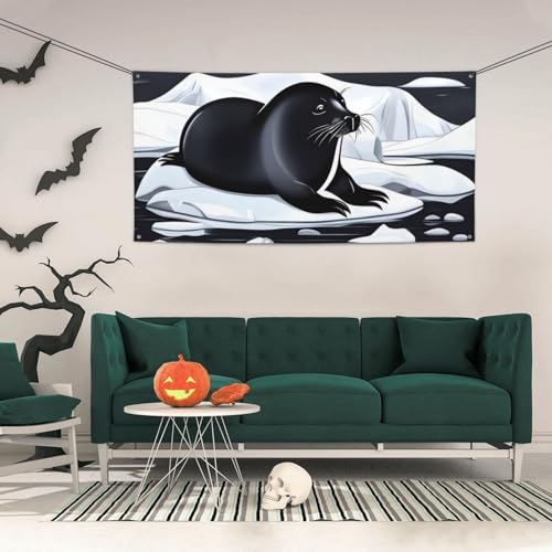 Seals on ice Printed Banners Personalized Party Banner Photo Text Background Banner Wall Banner for Halloween Party Home Decorations or Backdrops