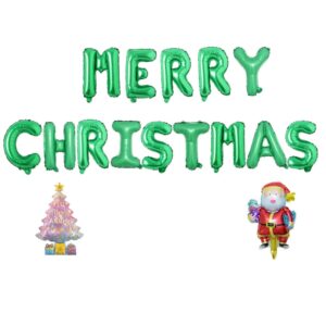 merry christmas with santa claus christmas tree balloons, green aluminum foil christmas party sign, xmas/xmas eve party decorations supplies backdrops