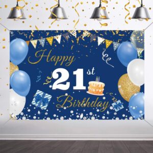 21st birthday decorations happy 21st birthday backdrop banner for men/women happy 21 years old fabric sign poster, blue photography background 21st birthday party supplies, 59"x35.4"