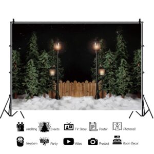 Yeele 5x3ft Winter Snow Night Backdrop Christmas Forest Scene Green Pine Tree Street Lights Photography Background Fairy Wonderland Kids Xmas New Year Party Decor Banner