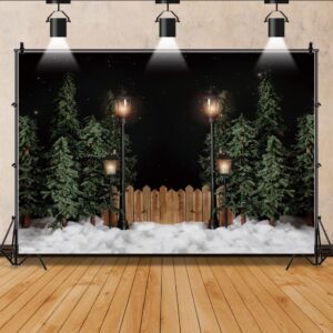 Yeele 5x3ft Winter Snow Night Backdrop Christmas Forest Scene Green Pine Tree Street Lights Photography Background Fairy Wonderland Kids Xmas New Year Party Decor Banner