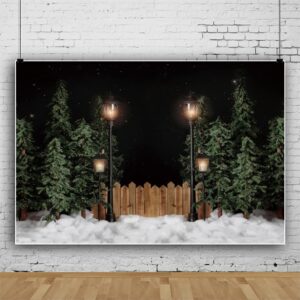 Yeele 5x3ft Winter Snow Night Backdrop Christmas Forest Scene Green Pine Tree Street Lights Photography Background Fairy Wonderland Kids Xmas New Year Party Decor Banner