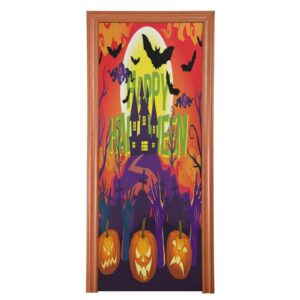 burbuja halloween pattern door cover, stretch fabric backdrop door porch covers for home party holidays decoration, 32x79 in