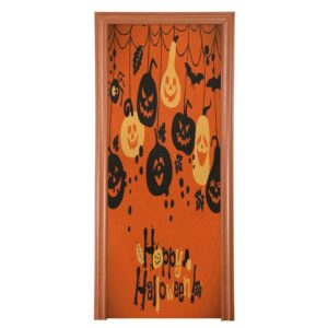 burbuja halloween pumpkins door cover, stretch fabric backdrop door porch covers for home party holidays decoration, 36x97 in