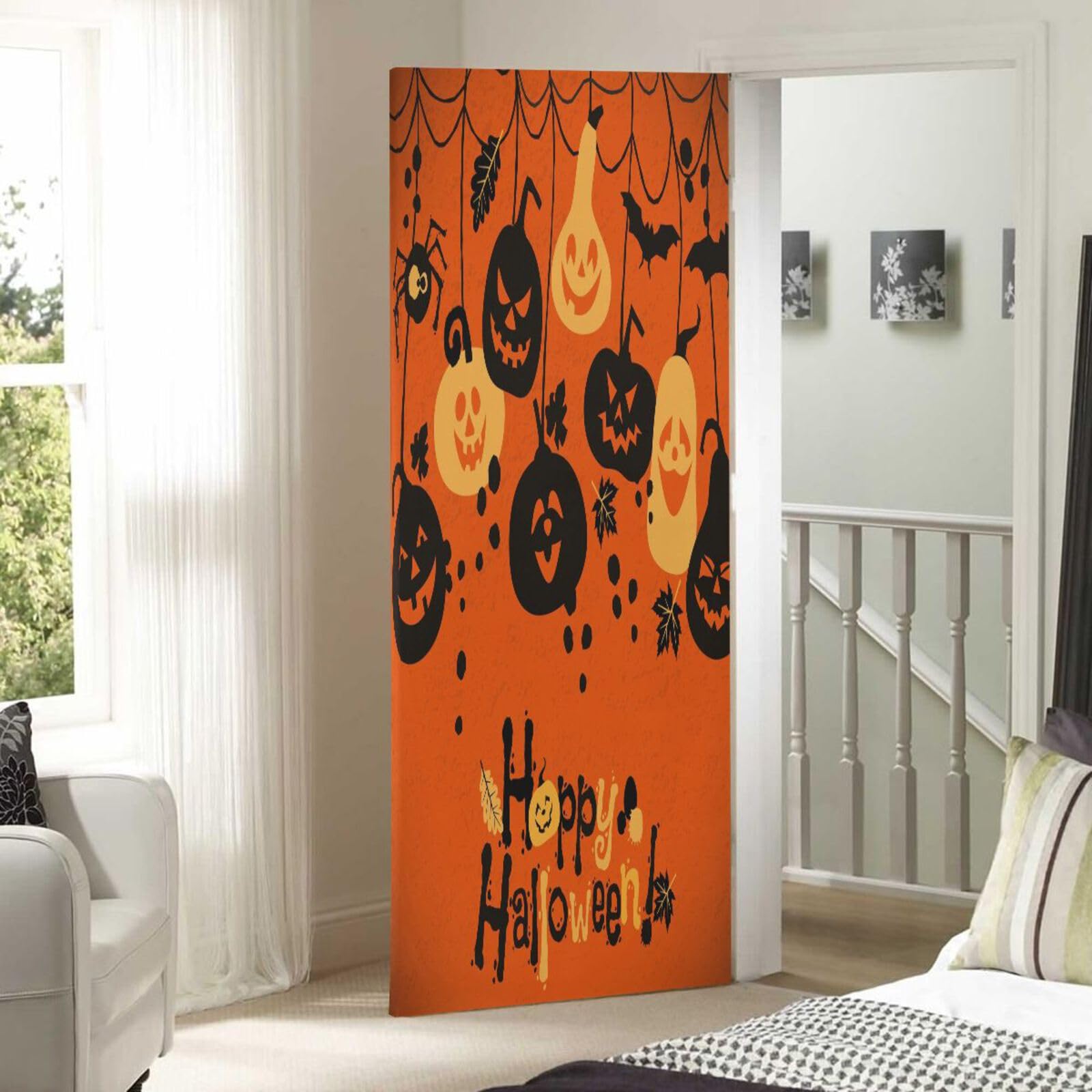 Burbuja Halloween Pumpkins Door Cover, Stretch Fabric Backdrop Door Porch Covers for Home Party Holidays Decoration, 36x97 in