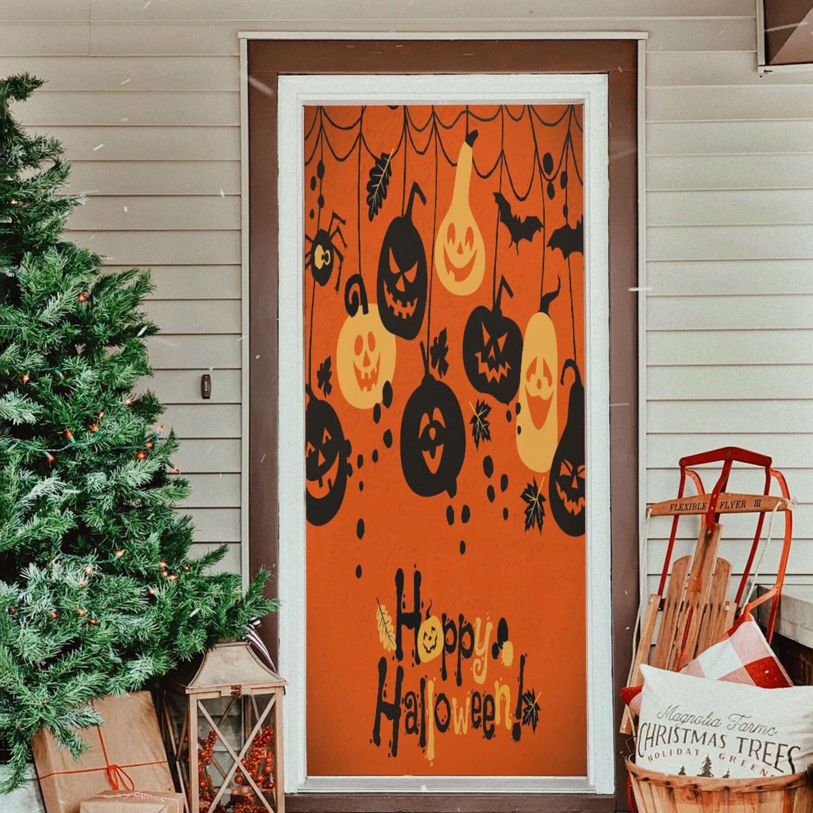 Burbuja Halloween Pumpkins Door Cover, Stretch Fabric Backdrop Door Porch Covers for Home Party Holidays Decoration, 36x97 in