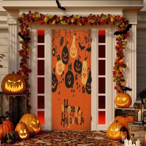 Burbuja Halloween Pumpkins Door Cover, Stretch Fabric Backdrop Door Porch Covers for Home Party Holidays Decoration, 36x97 in