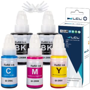 lcl compatible ink bottle replacement for canon gi290 gi-290 g1200 g2200 g3200 g4200 g4210 (5-pack 2black cyan magenta yellow)