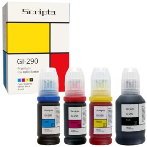 compatible ink bottle replacement for canon gi290 gi-290 (black, cyan, magenta, yellow, 4-pack)