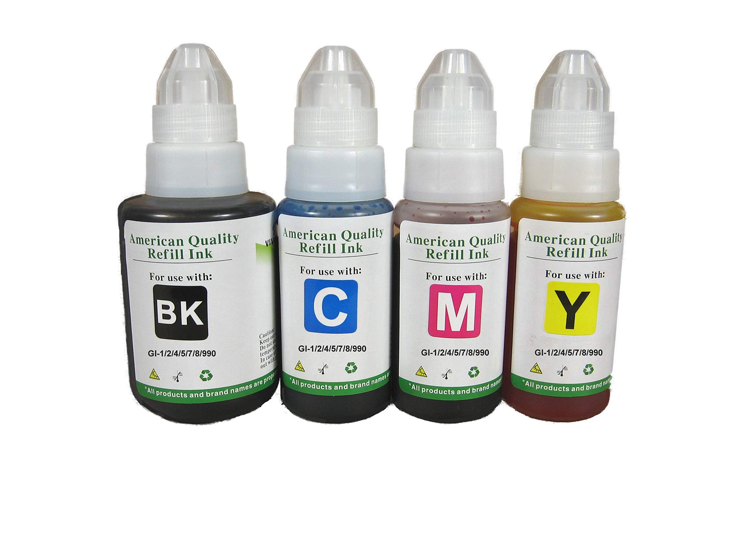 Vivid Colors Refill Ink Bottles Replacement for use Cn Mega Tank printers GI-290 GI-190 GI-490 GI790 GI-890 GI-990 GI290 4 pack G Series Ink