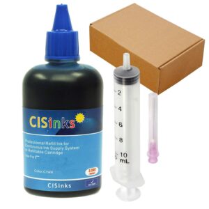 cisinks gi-290 cyan refill ink bottle set replacement for pixma g4200 g4210 g3200 1200 2200 + refill tool kit blunt injectors