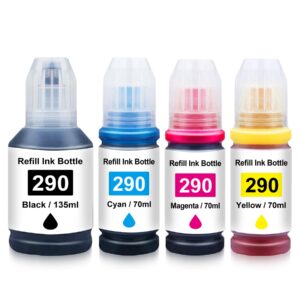 compatible gi 290 ink bottles, replacement for canon gi-290 gi290 ink for canon g3200 g1200 g2200 g4200 g4210 g1000 g1100 g1310 g1400 g1800 g1810 g1900 g2000 g2100 g2400 printers（4 pack）