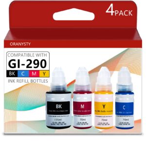 compatible canon gi290 gi-290 refill ink bottle kit for canon pixma g4210 g4200 g2200 g1200 g2100 g2400 g2800 g3200 g3600 g3800 g4100 g4600 megatank printer.black magenta cyan yellow ink bottles.