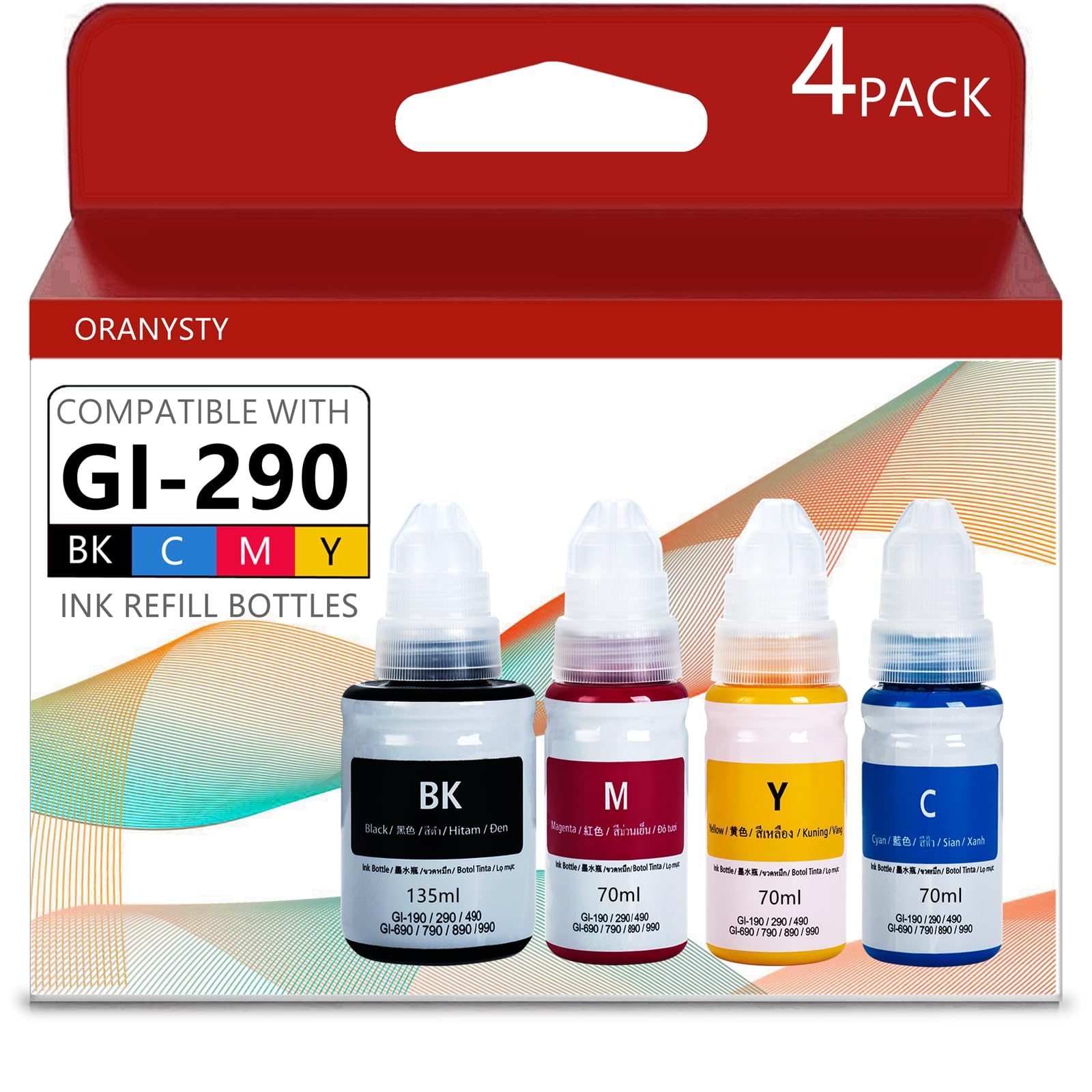 Compatible Canon GI290 GI-290 Refill Ink Bottle Kit for Canon PIXMA G4210 G4200 G2200 G1200 G2100 G2400 G2800 G3200 G3600 G3800 G4100 G4600 megatank Printer.Black Magenta Cyan Yellow Ink Bottles.