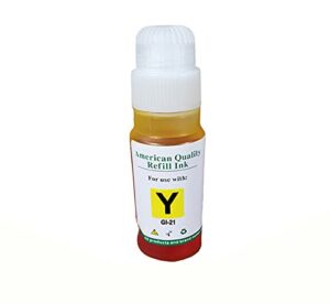 vivid colors replacement cn gi-21 yellow ink refill bottle for use with pixma g3260, g2260 and g1220 megatank printers (gi21 yellow)