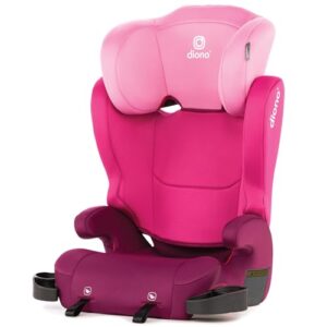 diono cambria 2 xl, dual latch connectors, 2-in-1 belt positioning booster seat, high-back to backless booster, space and room to grow, 7 headrest positions, 8 years 1 booster seat, pink