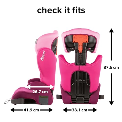 Diono Cambria 2 XL, Dual Latch Connectors, 2-in-1 Belt Positioning Booster Seat, High-Back to Backless Booster, Space and Room to Grow, 7 Headrest Positions, 8 Years 1 Booster Seat, Pink