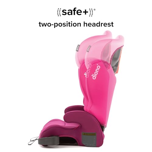 Diono Cambria 2 XL, Dual Latch Connectors, 2-in-1 Belt Positioning Booster Seat, High-Back to Backless Booster, Space and Room to Grow, 7 Headrest Positions, 8 Years 1 Booster Seat, Pink