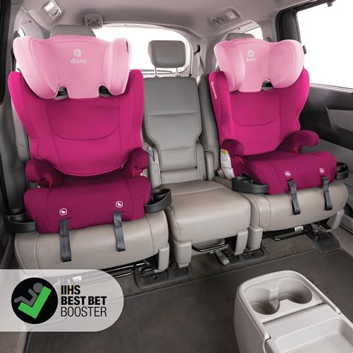 Diono Cambria 2 XL, Dual Latch Connectors, 2-in-1 Belt Positioning Booster Seat, High-Back to Backless Booster, Space and Room to Grow, 7 Headrest Positions, 8 Years 1 Booster Seat, Pink