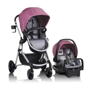 evenflo pivot modular travel system with litemax infant car seat with anti-rebound bar (dusty rose pink)