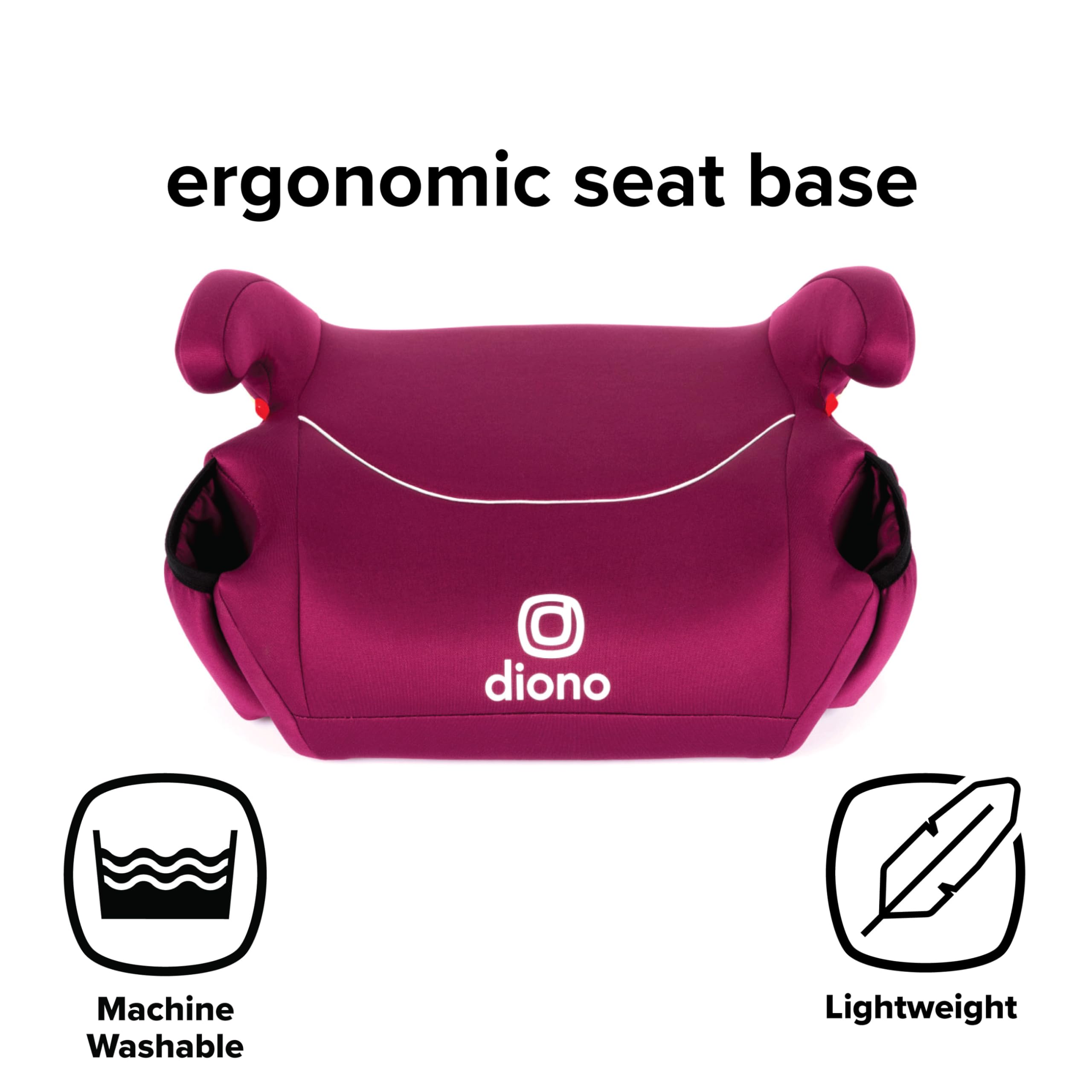 Diono Solana, No Latch, Single Backless Booster Car Seat, Lightweight, Machine Washable Covers, Cup Holders, Pink