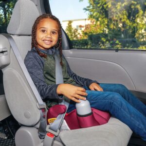 Diono Solana, No Latch, Single Backless Booster Car Seat, Lightweight, Machine Washable Covers, Cup Holders, Pink