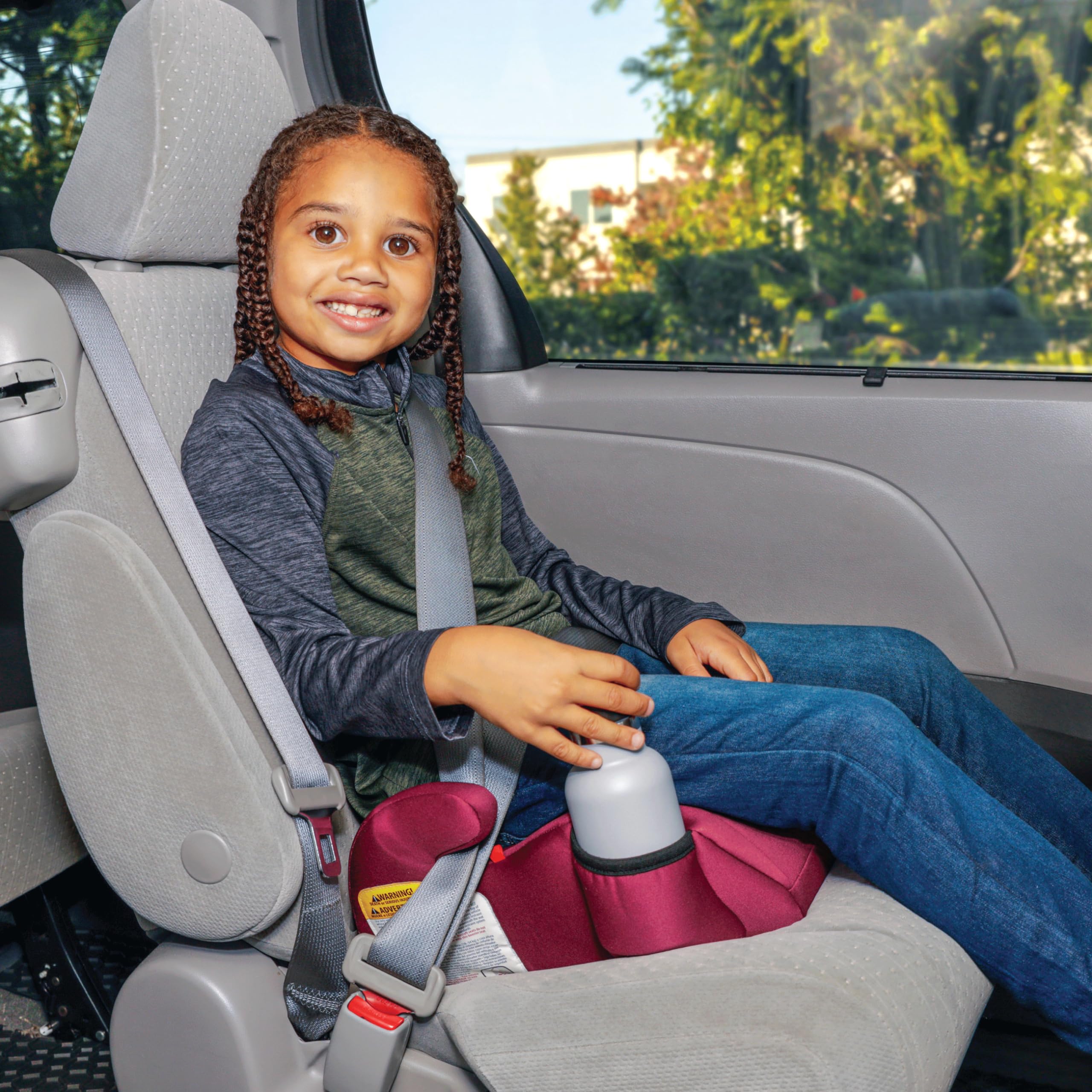 Diono Solana, No Latch, Single Backless Booster Car Seat, Lightweight, Machine Washable Covers, Cup Holders, Pink