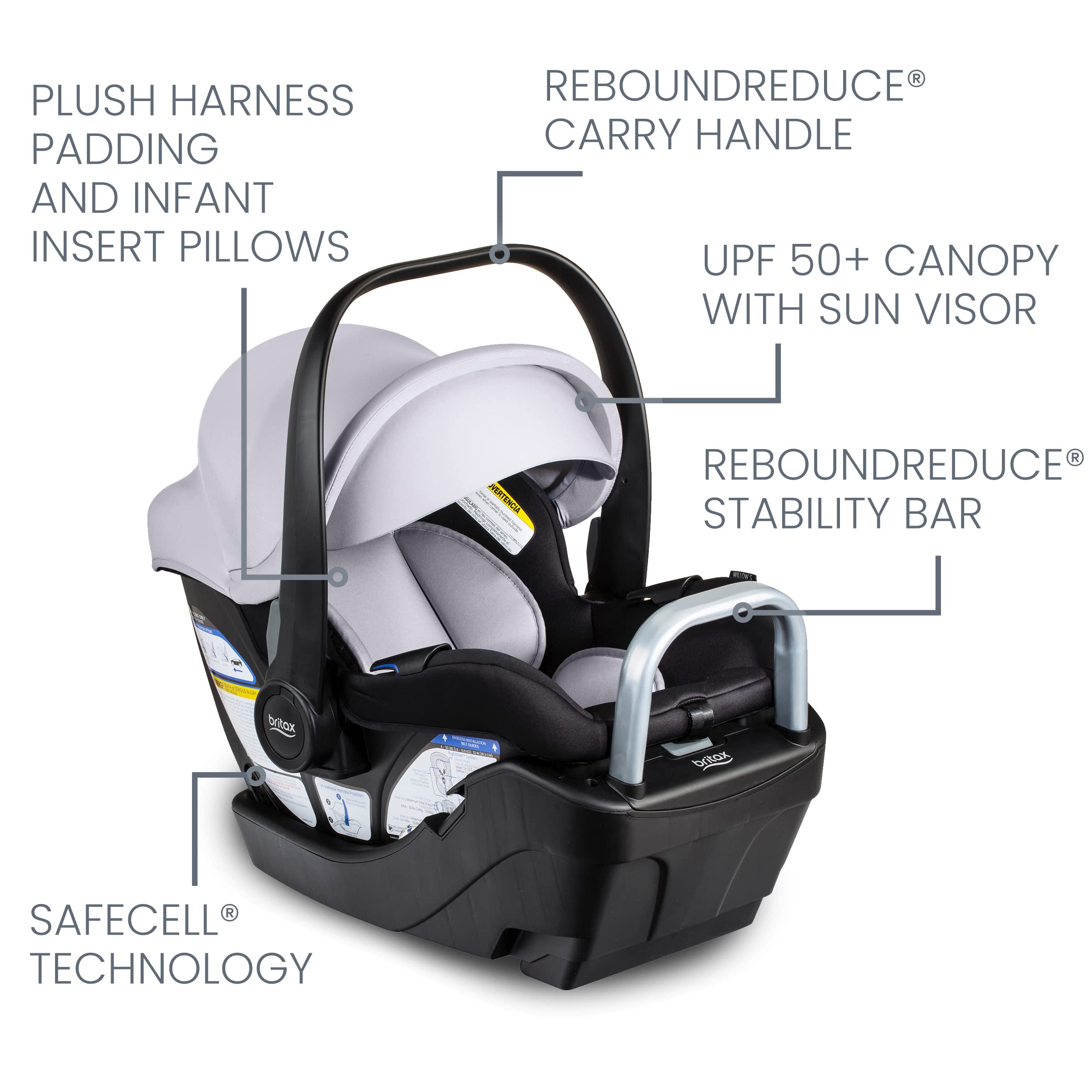 Britax Willow S Infant Car Seat with Alpine Base, ClickTight Technology, Rear Facing Car Seat with RightSize System, Glacier Onyx