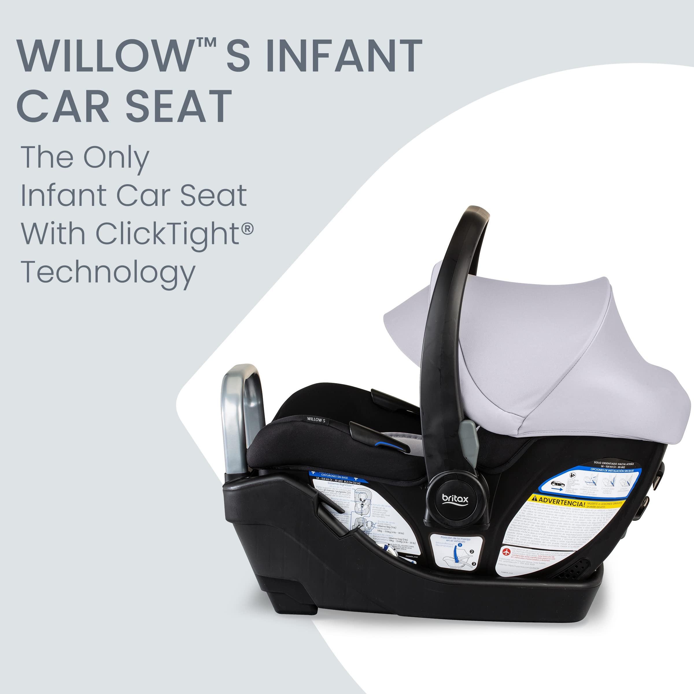 Britax Willow S Infant Car Seat with Alpine Base, ClickTight Technology, Rear Facing Car Seat with RightSize System, Glacier Onyx