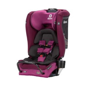 diono radian 3rxt safeplus, 4-in-1 convertible car seat, rear and forward facing, safeplus engineering, 3 stage infant protection, 10 years 1 car seat, slim fit 3 across, purple plum