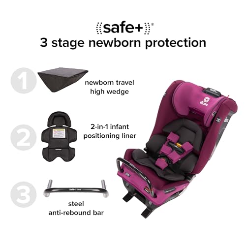 Diono Radian 3RXT SafePlus, 4-in-1 Convertible Car Seat, Rear and Forward Facing, SafePlus Engineering, 3 Stage Infant Protection, 10 Years 1 Car Seat, Slim Fit 3 Across, Purple Plum