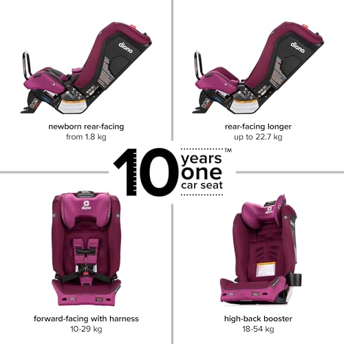 Diono Radian 3RXT SafePlus, 4-in-1 Convertible Car Seat, Rear and Forward Facing, SafePlus Engineering, 3 Stage Infant Protection, 10 Years 1 Car Seat, Slim Fit 3 Across, Purple Plum