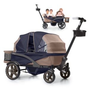 gladly family anthem4 quad all-terrain wagon stroller with easy push and pull, removable xl canopies, and sturdy, safe folding for storage and transport, sand & sea