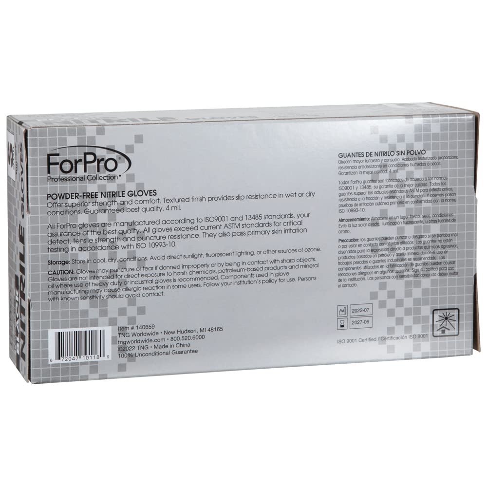 ForPro Professional Collection Disposable Nitrile Gloves, Chemical Resistant, Powder-Free, Latex-Free, Non-Sterile, Food Safe, 4 Mil, Black, Small, 100-Count