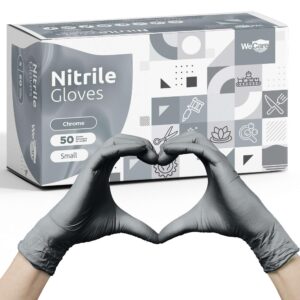 wecare chrome disposable nitrile gloves small - 50 pack - 3 mil - powder and latex free - non-sterile - food safe gloves