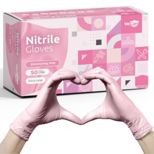 wecare pink disposable nitrile gloves small - 50 pack - 3 mil - powder and latex free - non-sterile - food safe gloves