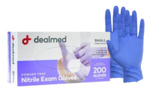 dealmed medical exam gloves – 200 count small nitrile gloves, disposable gloves, non-irritating latex free gloves, multi-purpose use medical gloves for a first aid kit and medical facilities