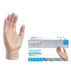 ammex clear vinyl disposable exam/medical gloves, 3 mil, latex/powder-free, food-safe, smooth, non-sterile, small, box of 100