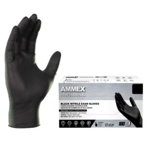 ammex black nitrile exam gloves, box of 100, 3 mil, size small, latex free, powder free, textured, disposable, non-sterile, food safe, abnpf42100bx