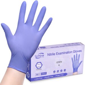 swiftgrip disposable nitrile exam gloves, 3-mil, small, box of 50, violet nitrile gloves disposable latex free for medical, cleaning, cooking & esthetician, food-safe, powder-free, non-sterile, purple