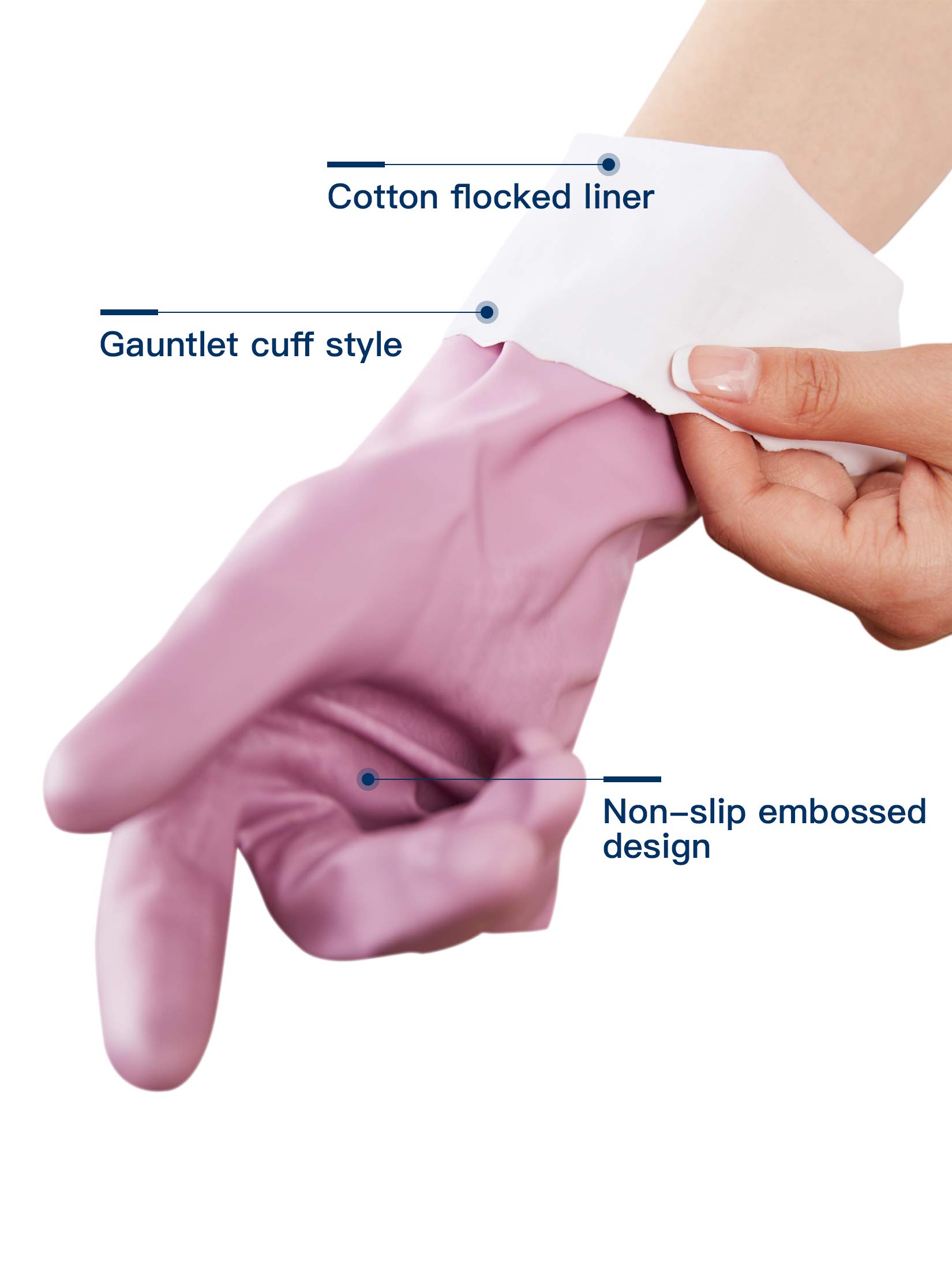 LANON wahoo Skin-Friendly Cleaning Gloves, Dishwashing Kitchen Gloves with Cotton Flocked Liner, Reusable, Non-Slip, Mauve Mist, Small