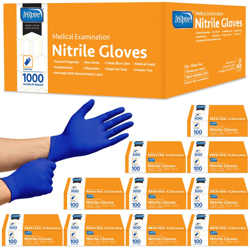 Inspire Nitrile Exam Gloves | THE ORIGINAL Quality Stretch Nitrile, Cobalt Blue | 4.5 Gloves Disposable Latex Free Medical EMT (Small (Pack of 1000), Case Of 1000)