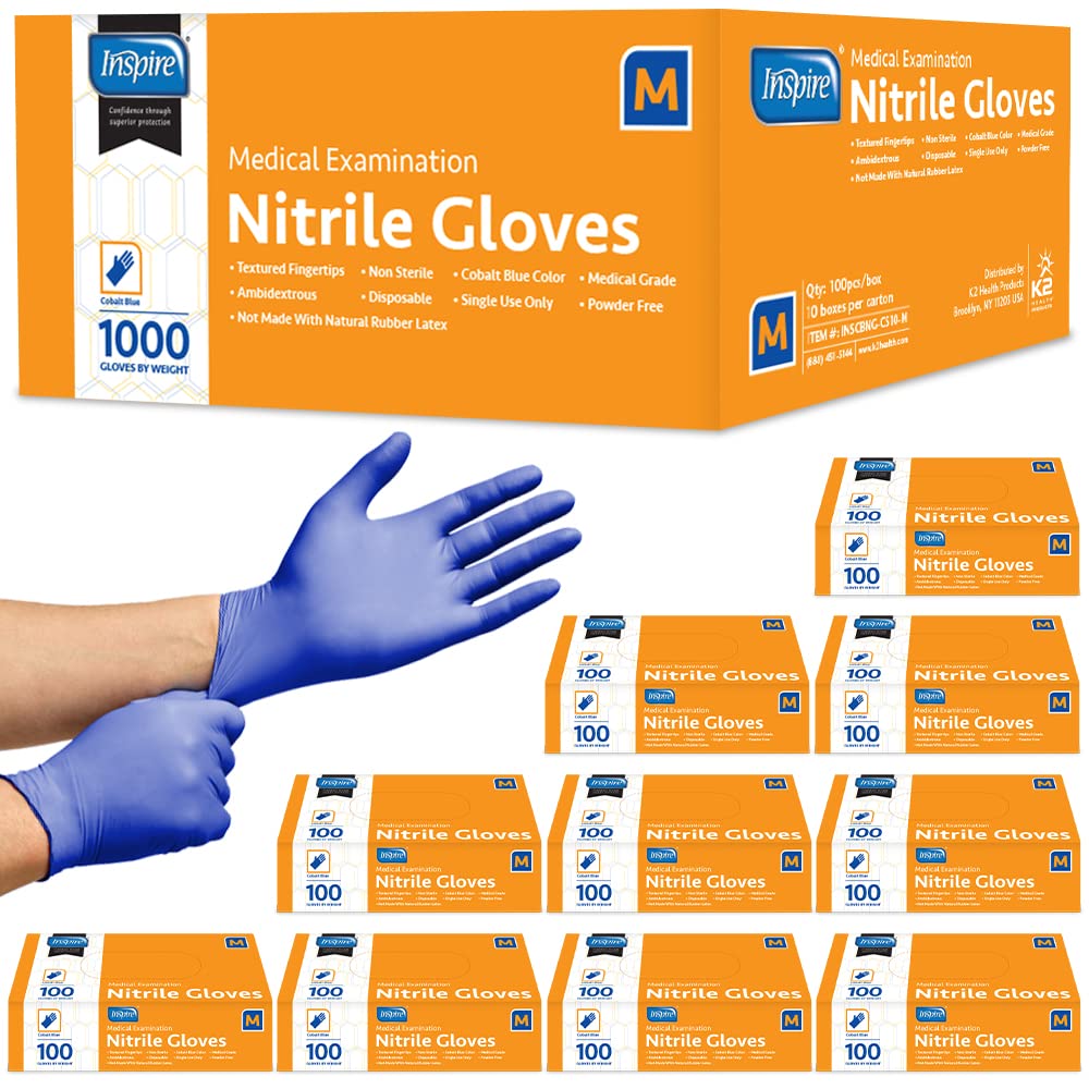 Inspire Nitrile Exam Gloves | THE ORIGINAL Quality Stretch Nitrile, Cobalt Blue | 4.5 Gloves Disposable Latex Free Medical EMT (Small (Pack of 1000), Case Of 1000)