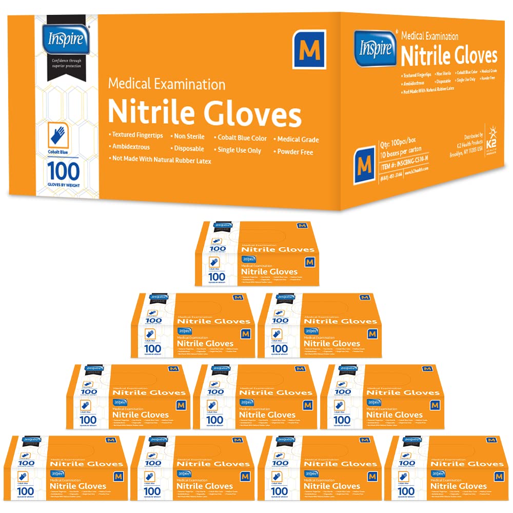 Inspire Nitrile Exam Gloves | THE ORIGINAL Quality Stretch Nitrile, Cobalt Blue | 4.5 Gloves Disposable Latex Free Medical EMT (Small (Pack of 1000), Case Of 1000)