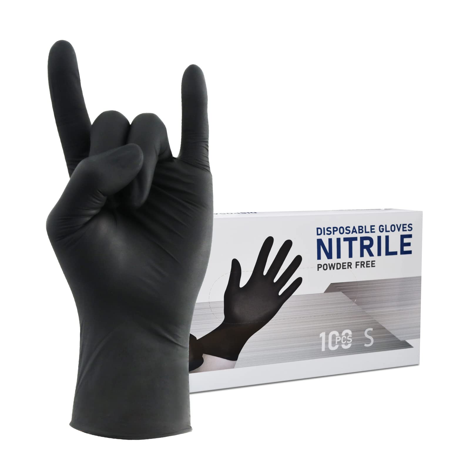 Wostar Black Nitrile Gloves Small 100pcs Powder Free Latex Free 4mil Nitrile Black Disposable Gloves