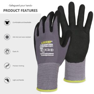 LOCCEF Work Gloves MicroFoam Nitrile Coated-6 Pairs,Seamless Knit Nylon Gloves,Gray Work gloves (9/L, Gary-6 Pairs)